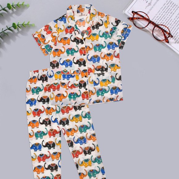 Pajamas | Brand New Elephant Print Cotton Kids Night Suit Pjs Set Dress ...
